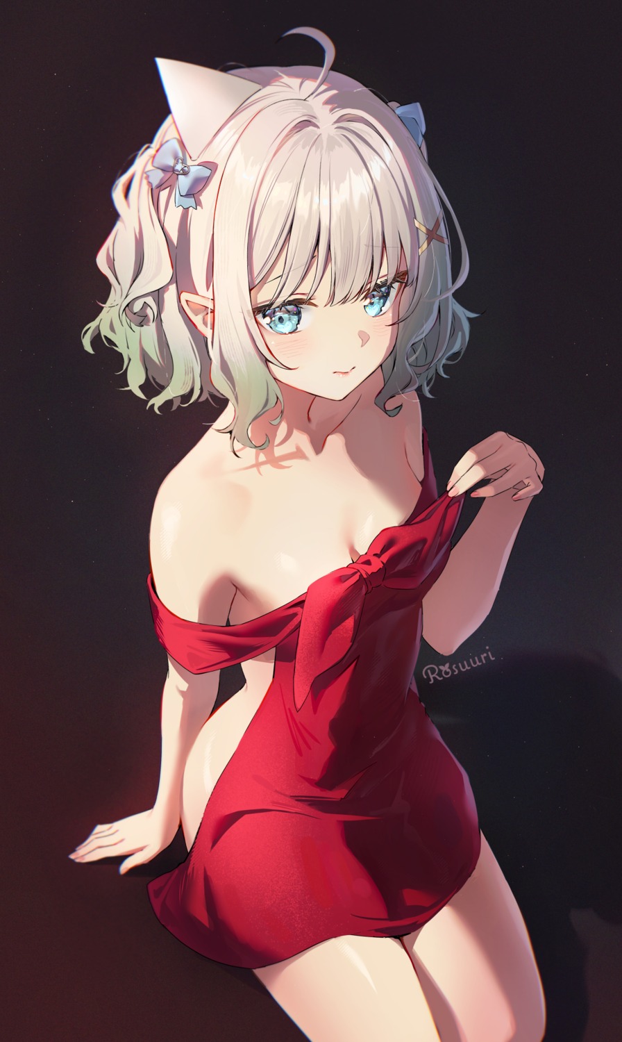 rosuuri indie virtual youtuber mint fantome dress loli no bra nopan pointy ears undressing ...